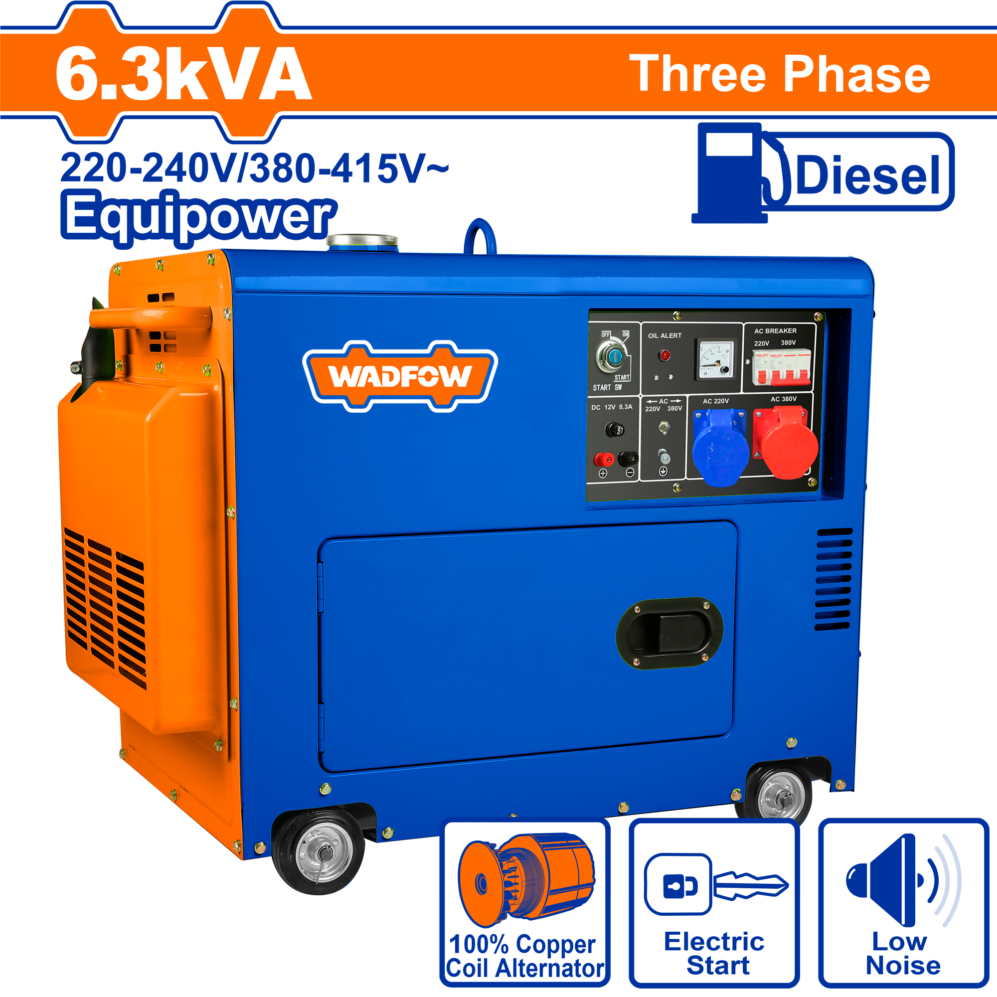 Wadfow Silent diesel generator 3 phase 5kW 6kVA WDG2A50DT - sharpsupplygh